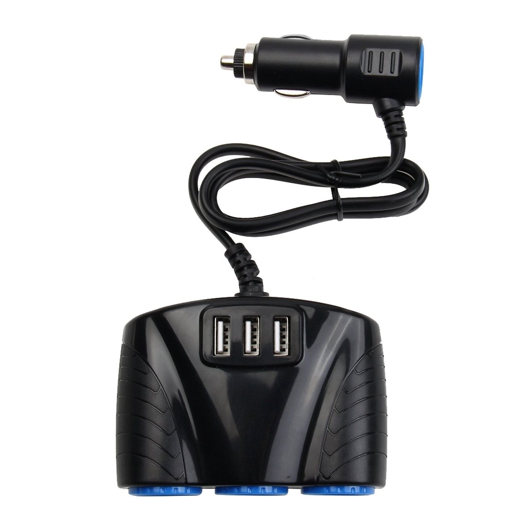 3 Socket Car Cigarette Lighter Port Splitter And Usb Charger