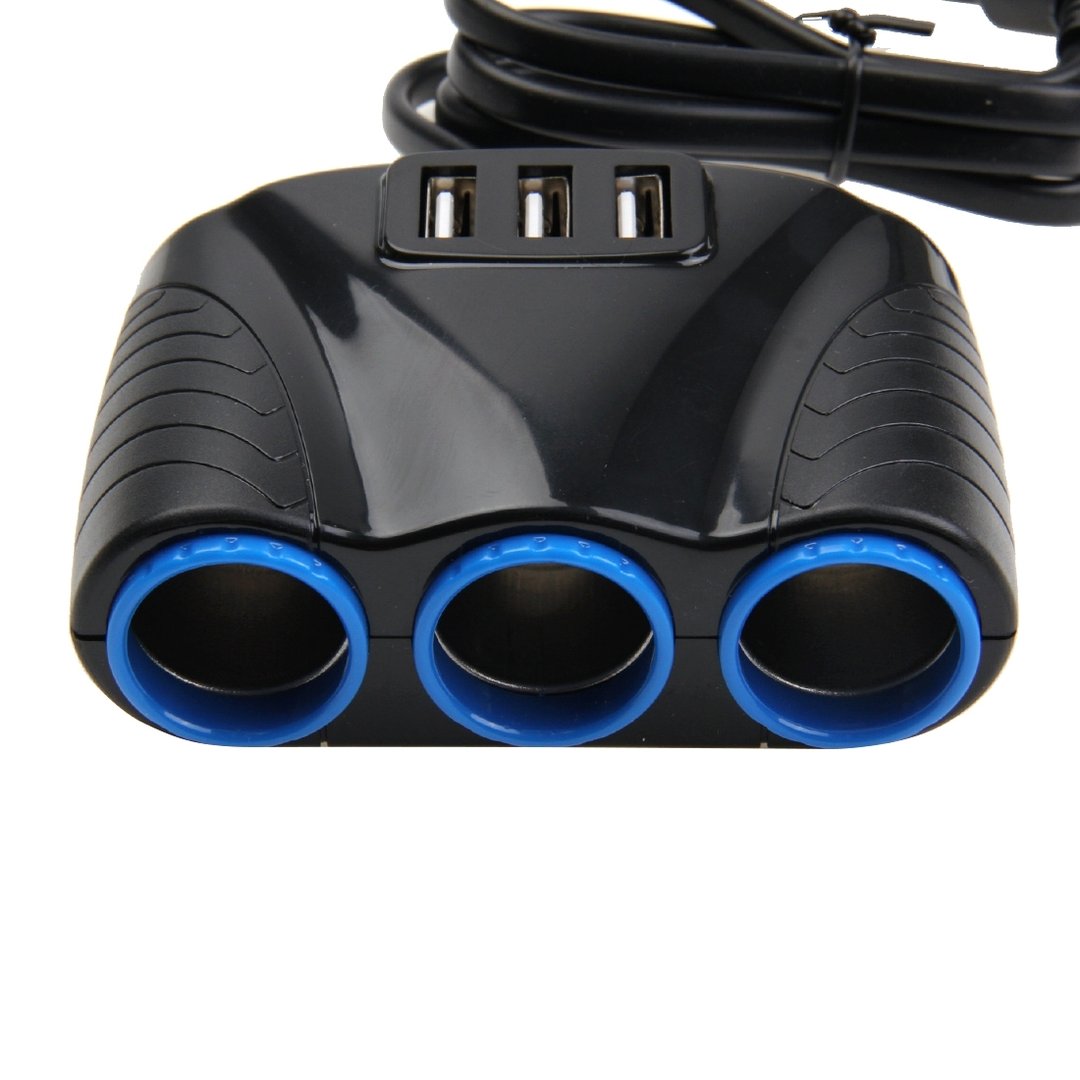 3 Socket Car Cigarette Lighter Port Splitter And Usb Charger
