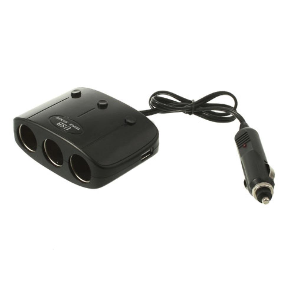 Dual USB Triple Socket Car Charger (3 Way Port Splitter)