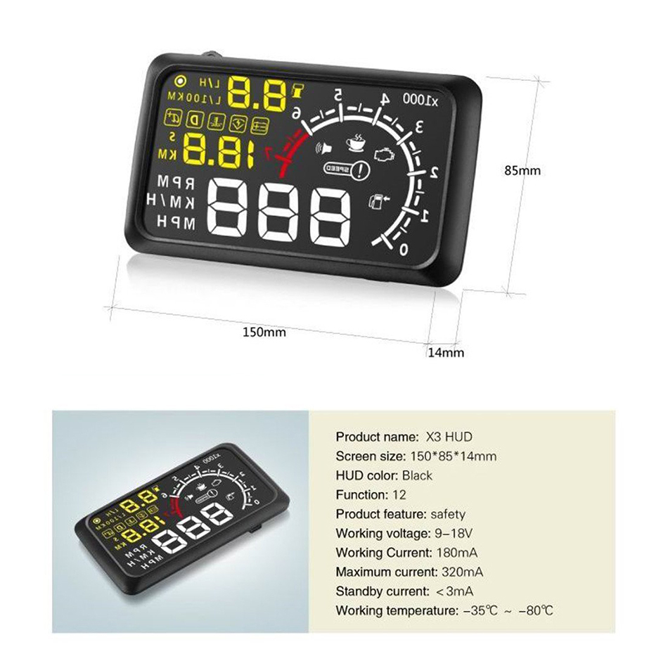 X3 Bluetooth OBD II 2 Car HUD Windshield Interface