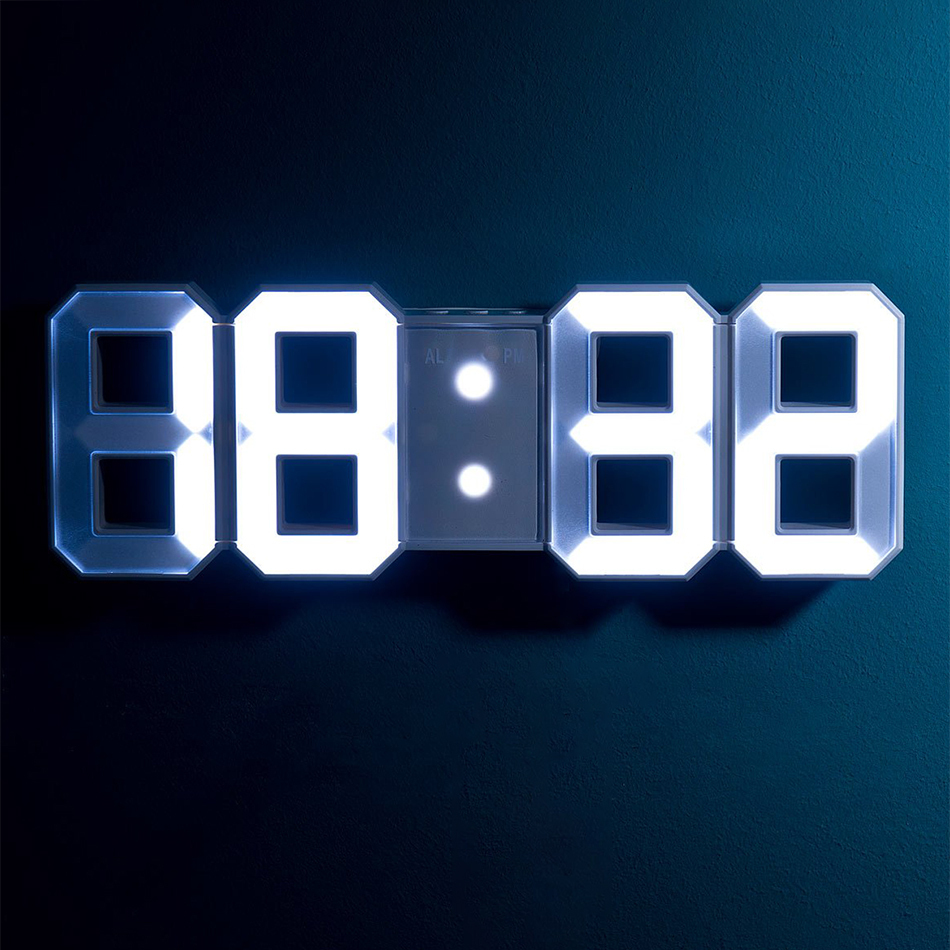 Large 3D LED Wall Desk Clock / 12-24 Hour Digital Display / Alarm