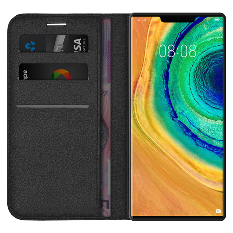 Leather Wallet Case for Huawei Mate 30 Pro (Black)