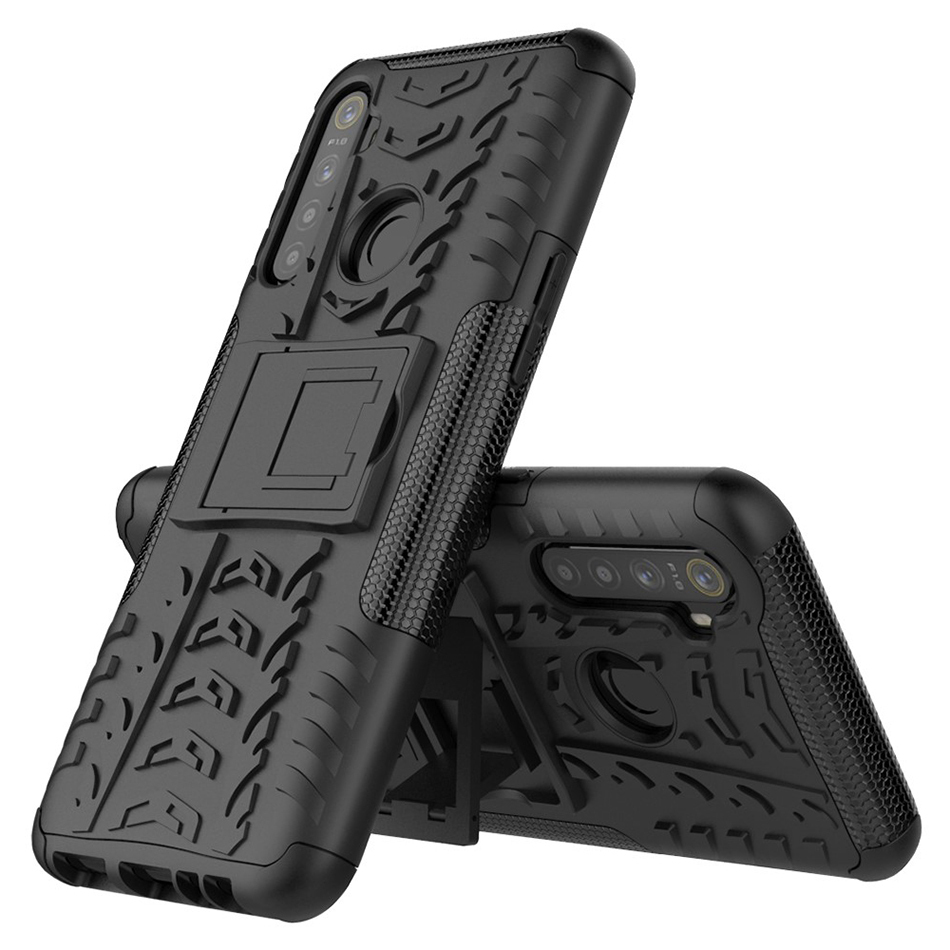 Dual Layer Rugged Tough Shockproof Case For Realme 5 C3 Black