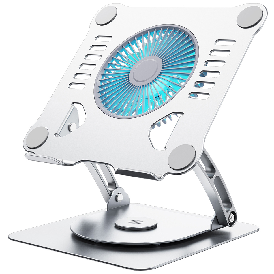 Aluminium Laptop Stand / Cooling Fan / Adjustable Height (Silver)