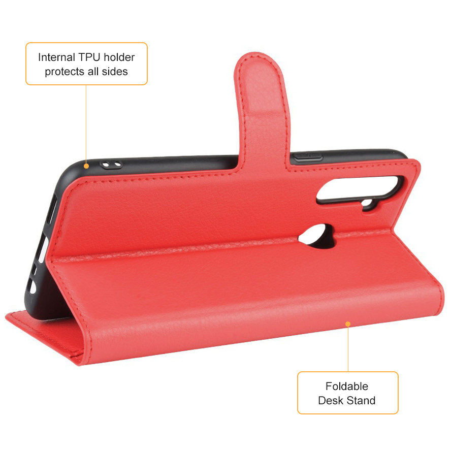 Leather Wallet Case for realme 5 Pro (Red)