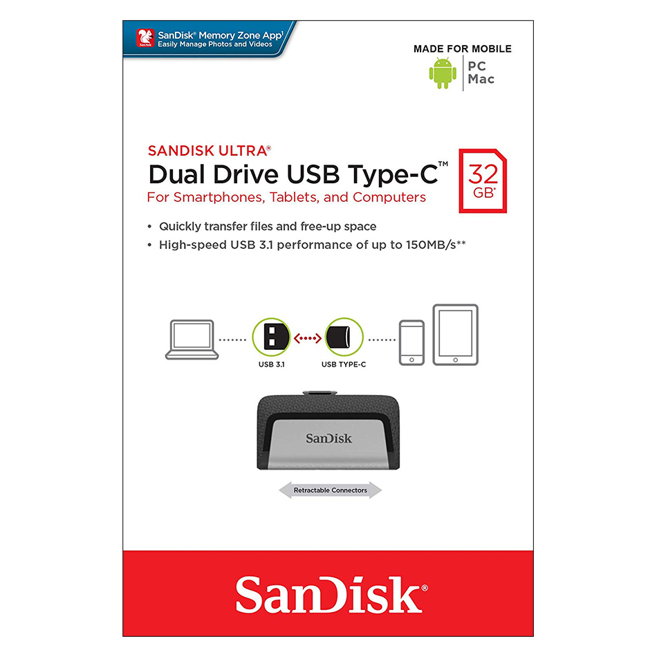 SanDisk Ultra 32GB Dual Drive USB Type-C for Phone / Tablet