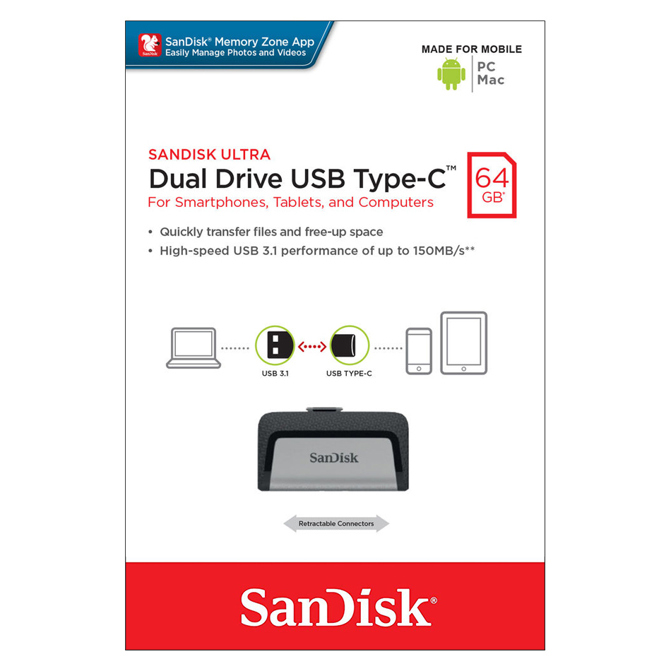 SanDisk Ultra 64GB Dual Drive USB Type-C for Phone / iPad Pro