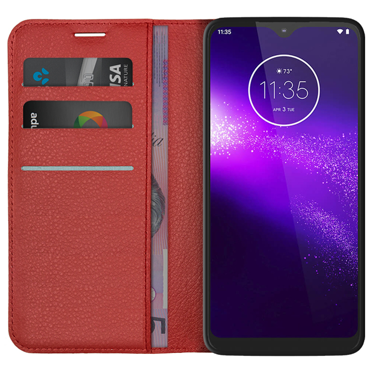 Leather Wallet Case for Motorola One Macro (Red)