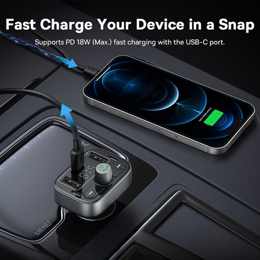 Baseus Car Radio Bluetooth 5.3 Transmitter USB-C Charger SD Card