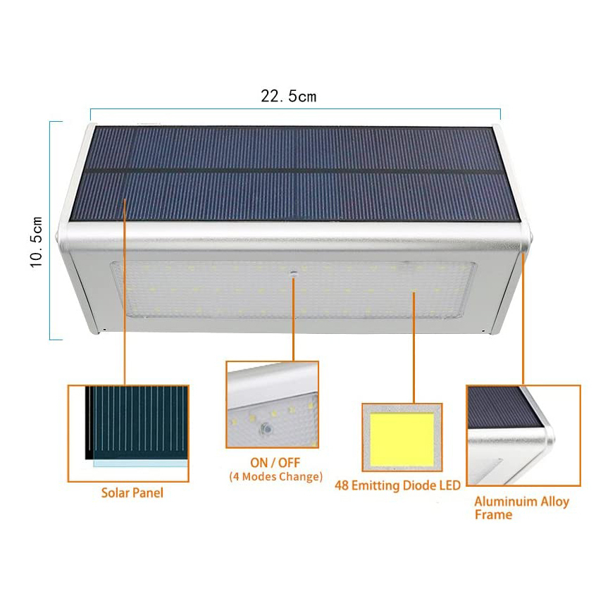 800 LM Aluminium Outdoor Wall Light / Solar Panel Motion Sensor