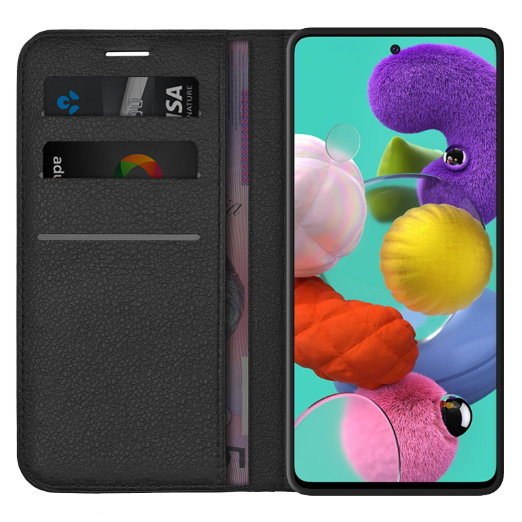 Leather Wallet Case for Samsung Galaxy A51 (Black)
