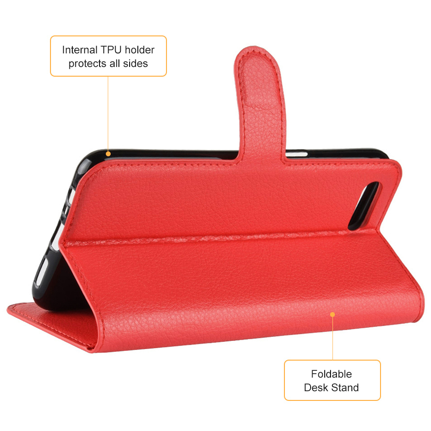 Leather Wallet Case for Oppo A3s / AX5 (Red)