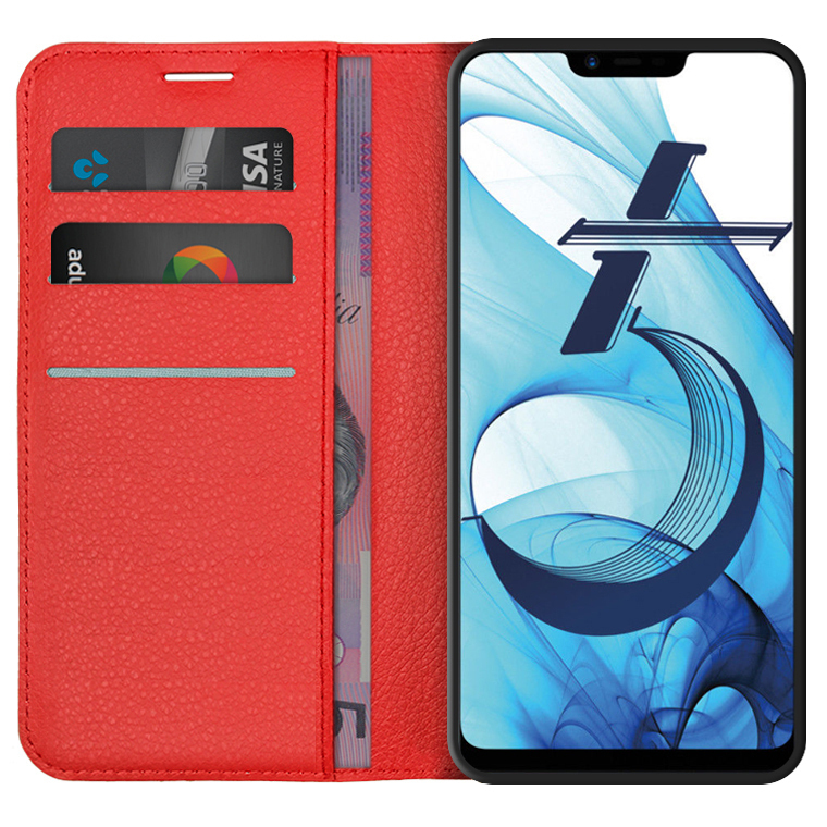 Leather Wallet Case for Oppo A3s / AX5 (Red)