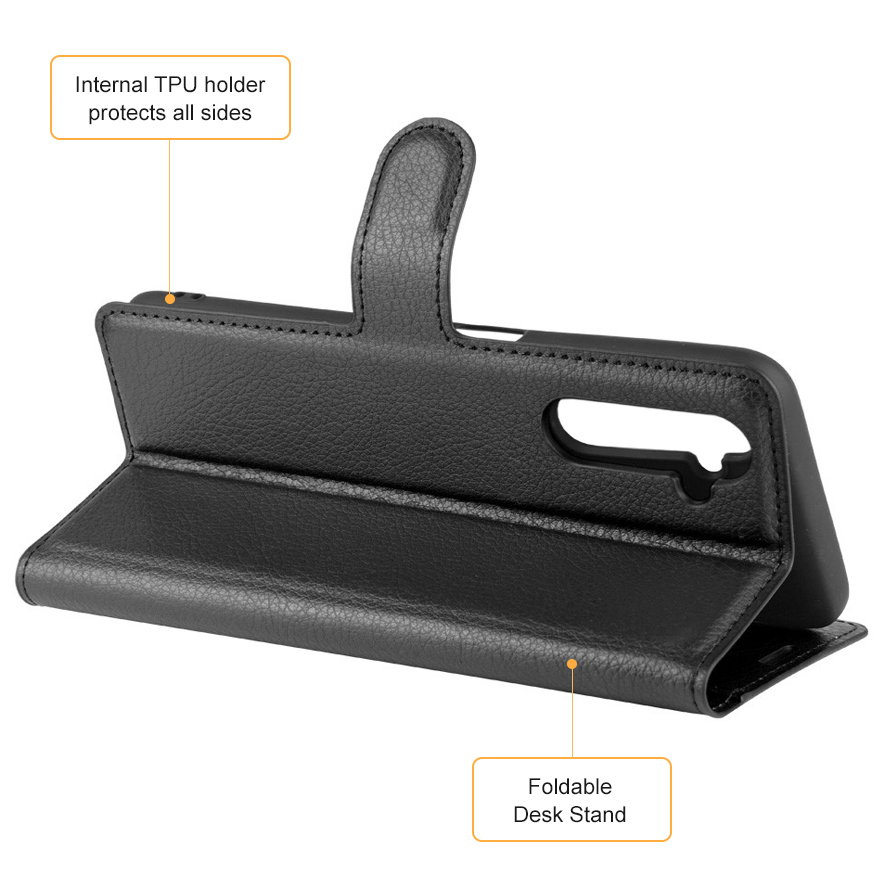 Leather Wallet Case for realme 6 (Black)