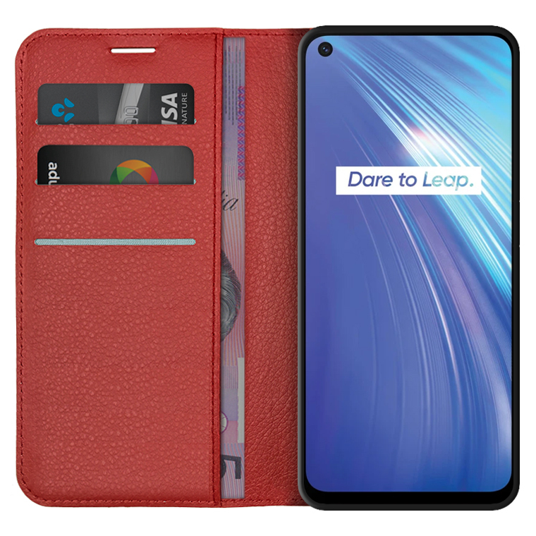 Leather Wallet Case for realme 6 (Red)