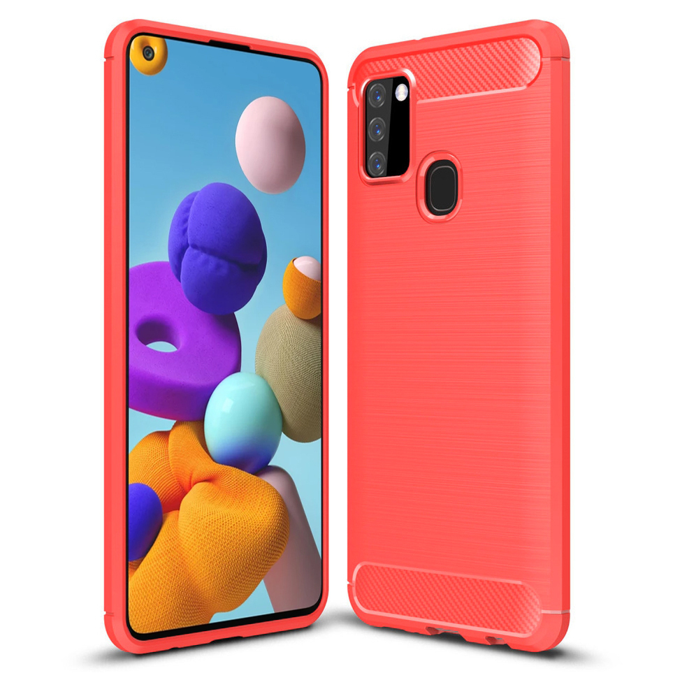 Flexi Slim Carbon Fibre Case for Samsung Galaxy A21s (Red)