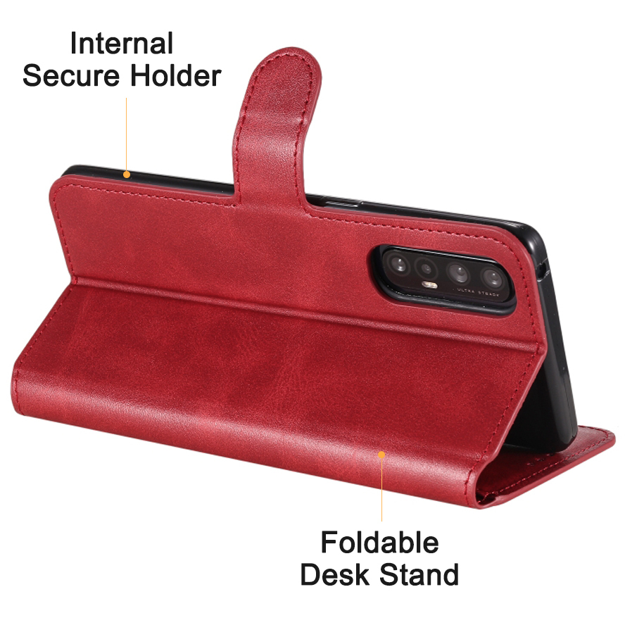 Leather Wallet Case for Oppo Find X2 Neo (Red)