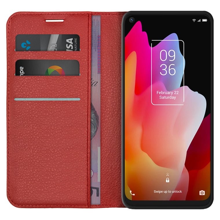 Leather Wallet Case for TCL 10L (Red)