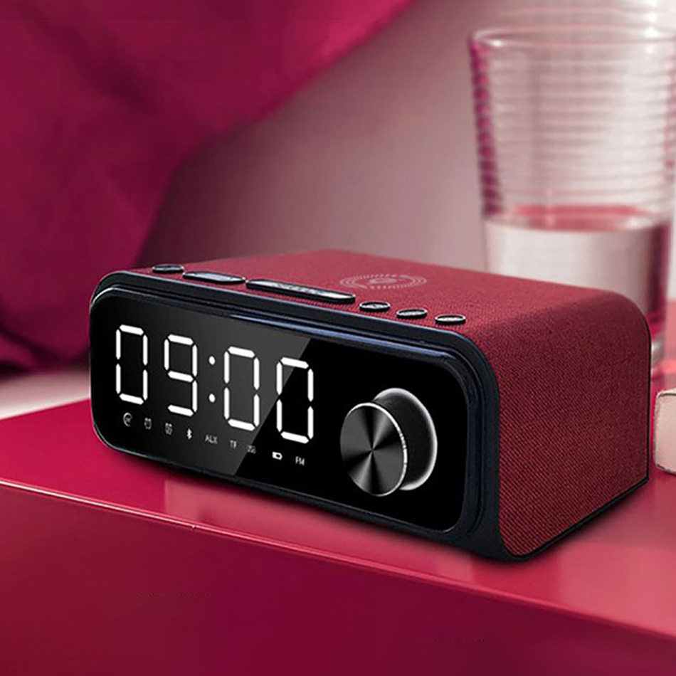 Laser Wireless Charger Alarm Clock Radio Bluetooth Speaker (Red)