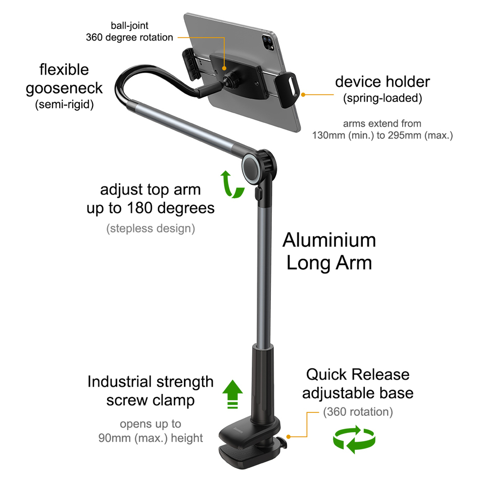 Baseus 360 Aluminium Lazy Arm Tablet Holder Stand for Apple iPad