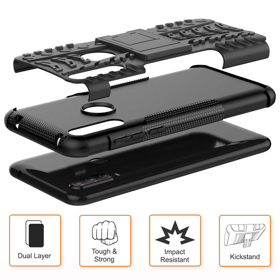 Dual Layer Rugged Shockproof Case for Alcatel 3L 2020 (Black)