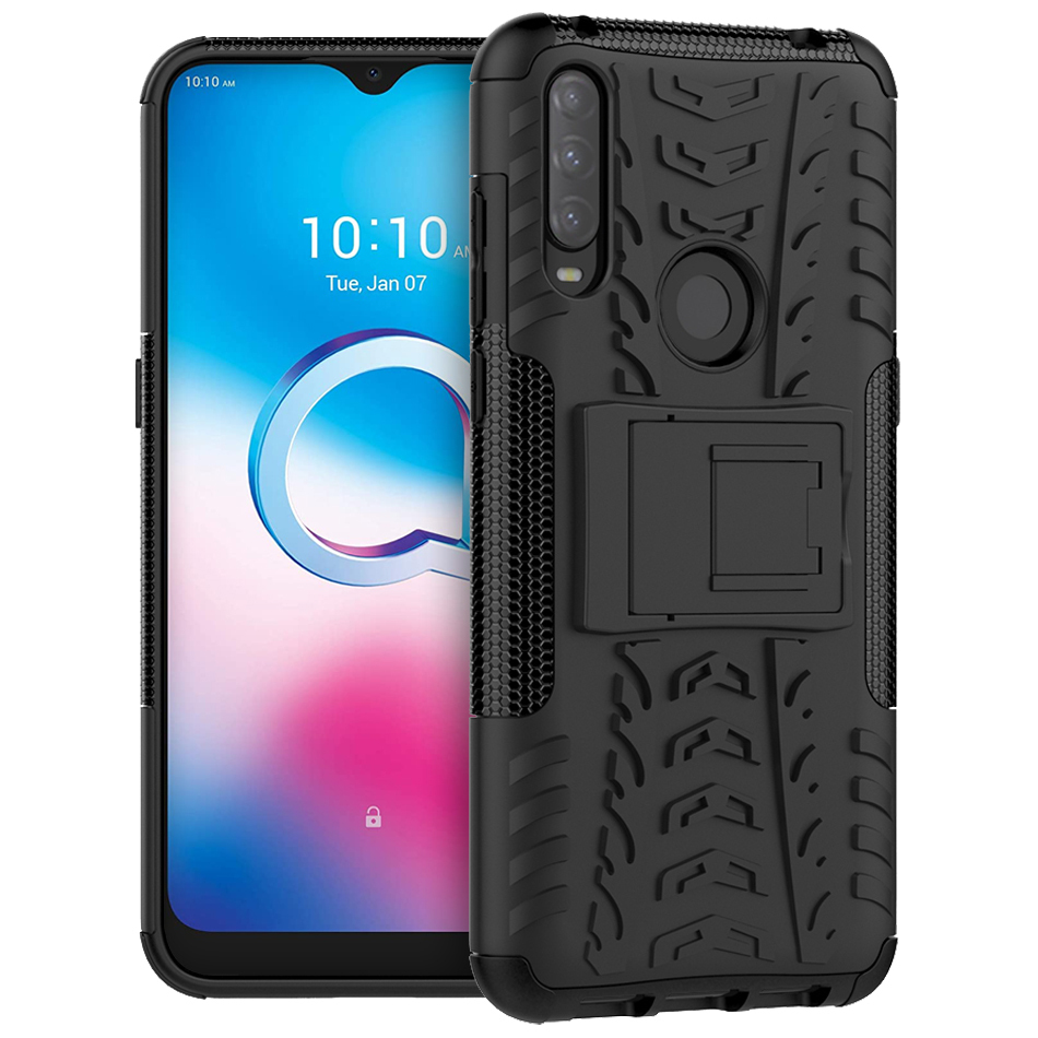 Dual Layer Rugged Shockproof Case for Alcatel 3L 2020 (Black)