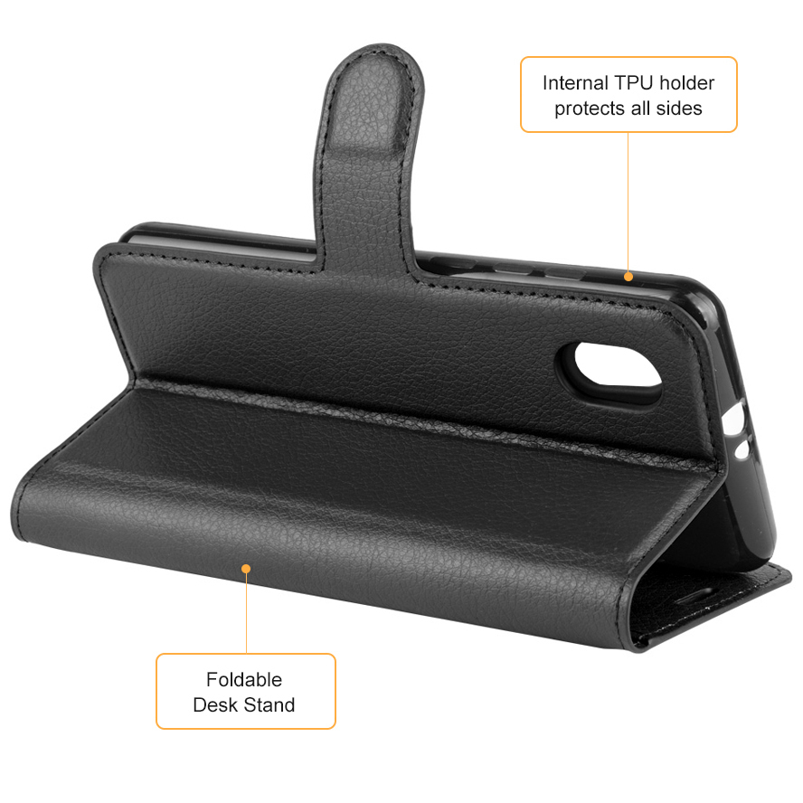 Leather Wallet Case for Alcatel 1B 2020 (Black)