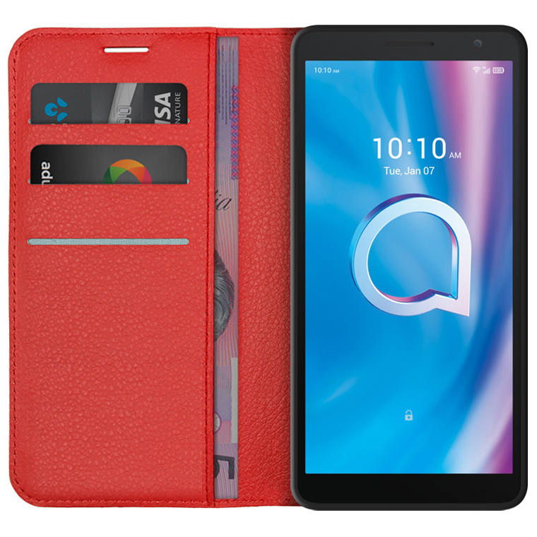 Leather Wallet Case for Alcatel 1B 2020 (Red)