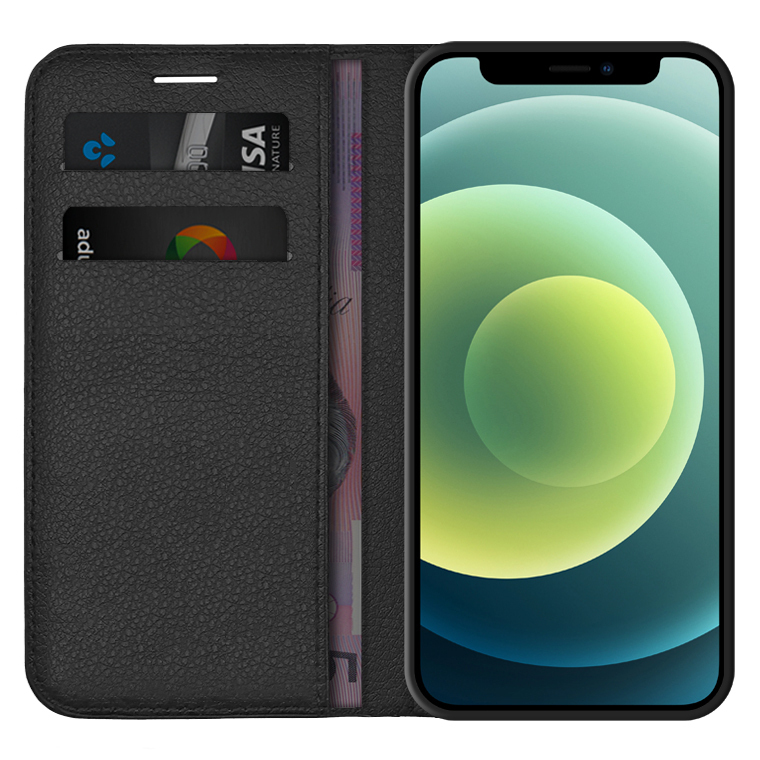 Leather Wallet Case for Apple iPhone 12 Mini (Black)