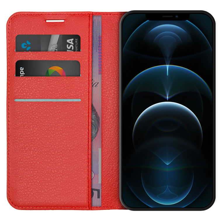 Leather Wallet Case for Apple iPhone 12 Pro Max (Red)