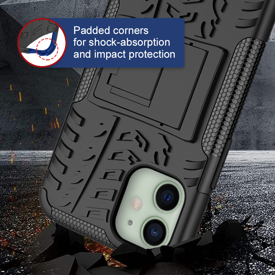 Dual Layer Rugged Tough Case for Apple iPhone 12 Mini (Black)