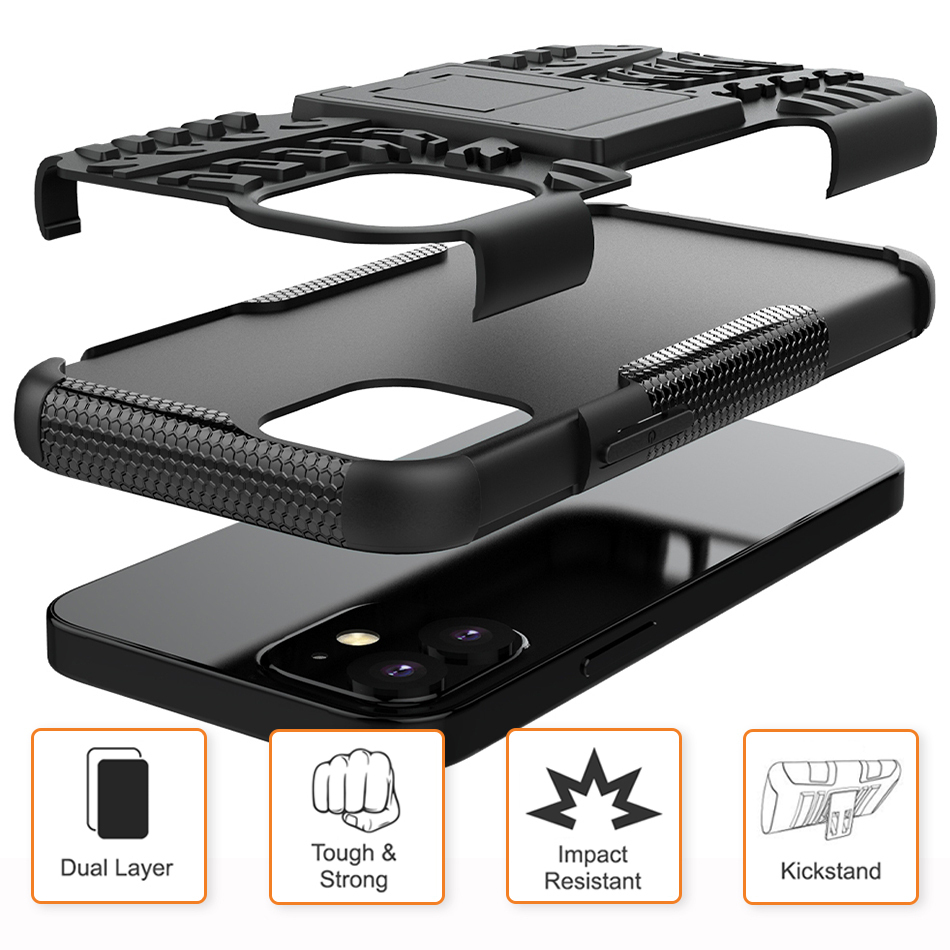 Dual Layer Rugged Tough Case for Apple iPhone 12 Mini (Black)