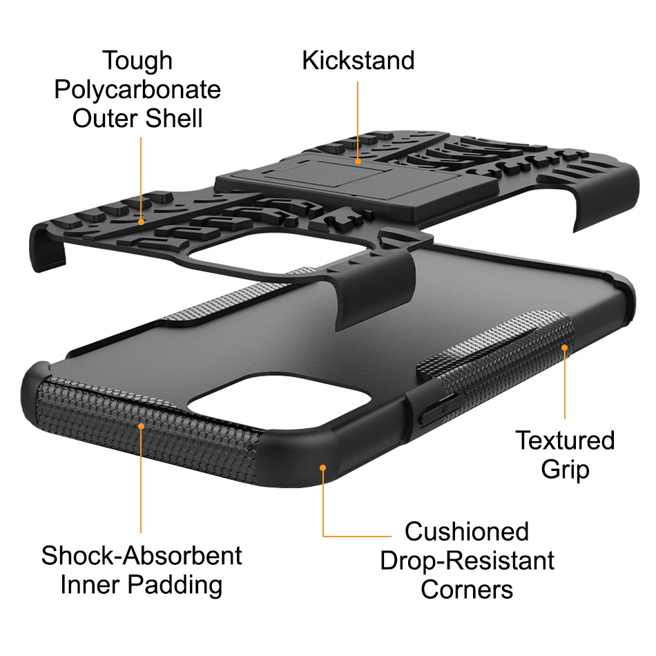 Dual Layer Rugged Tough Case for Apple iPhone 12 / 12 Pro (Black)