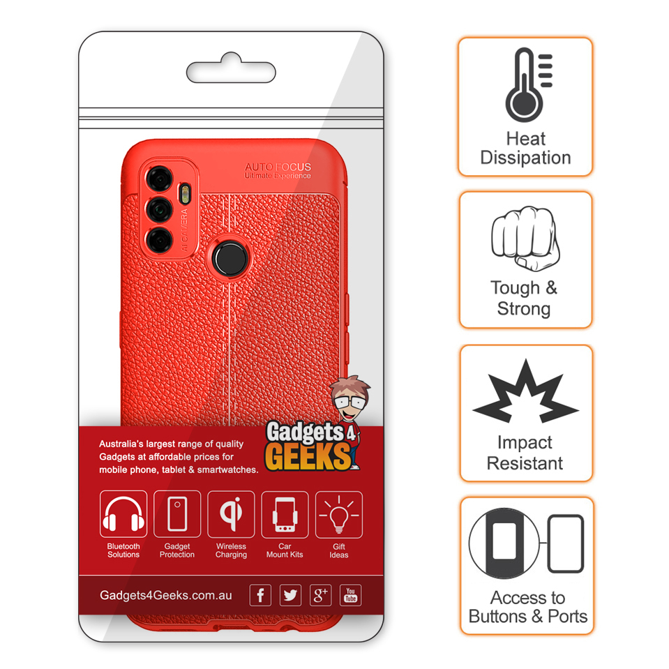 Flexi Slim Litchi Texture Case for Oppo A53s (Red)