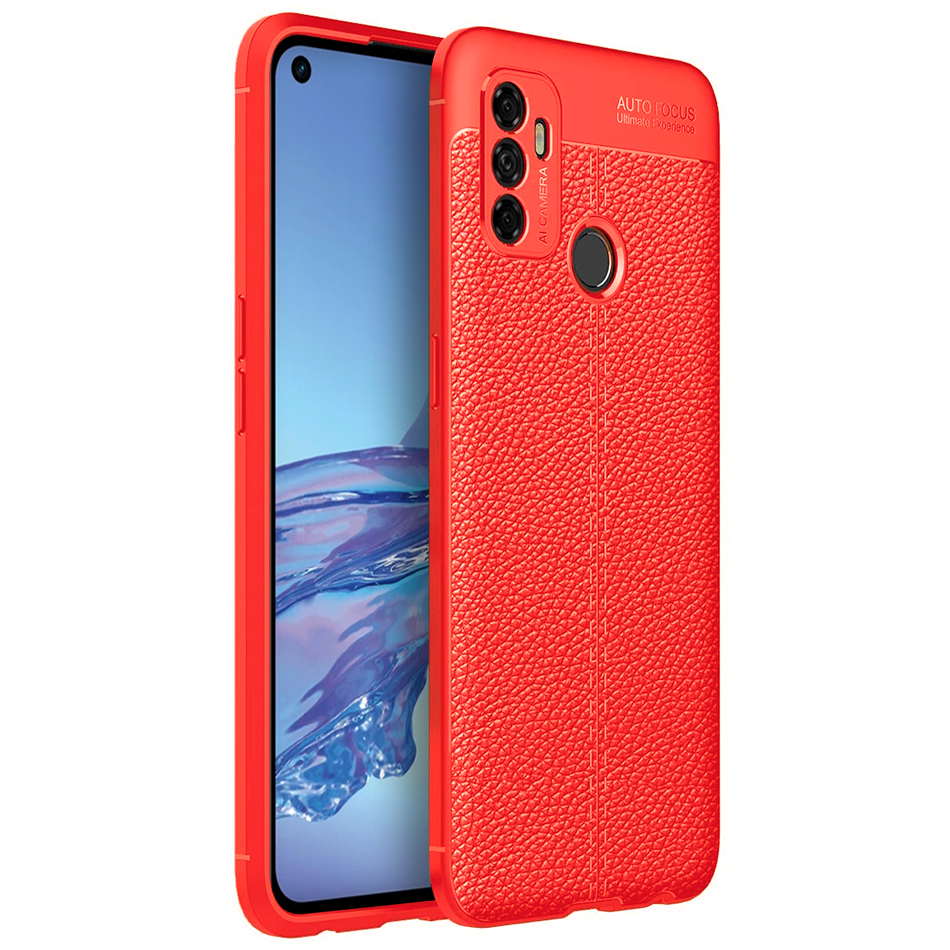 Flexi Slim Litchi Texture Case for Oppo A53s (Red)