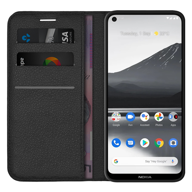 Leather Wallet Case for Nokia 3.4 (Black)