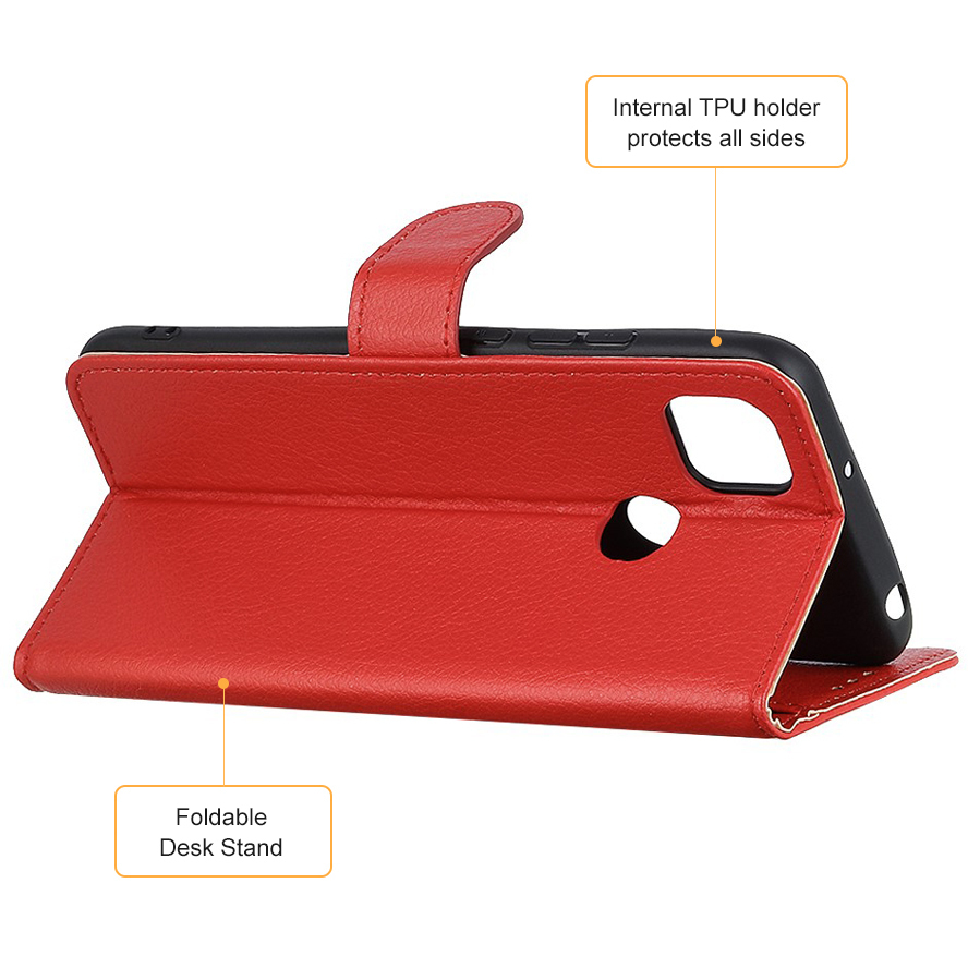 Leather Wallet Case for realme C12 (Red)