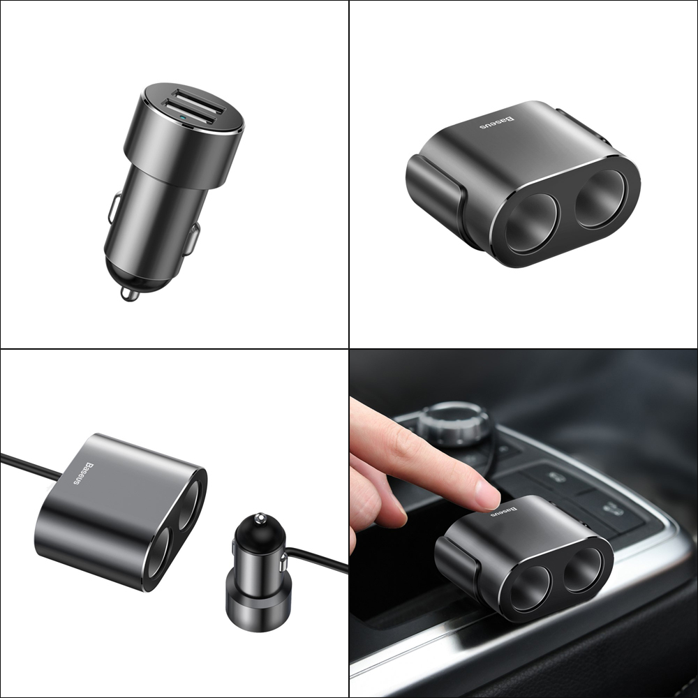 Baseus 2-Socket Car Cigarette Lighter Splitter / Dual USB Charger