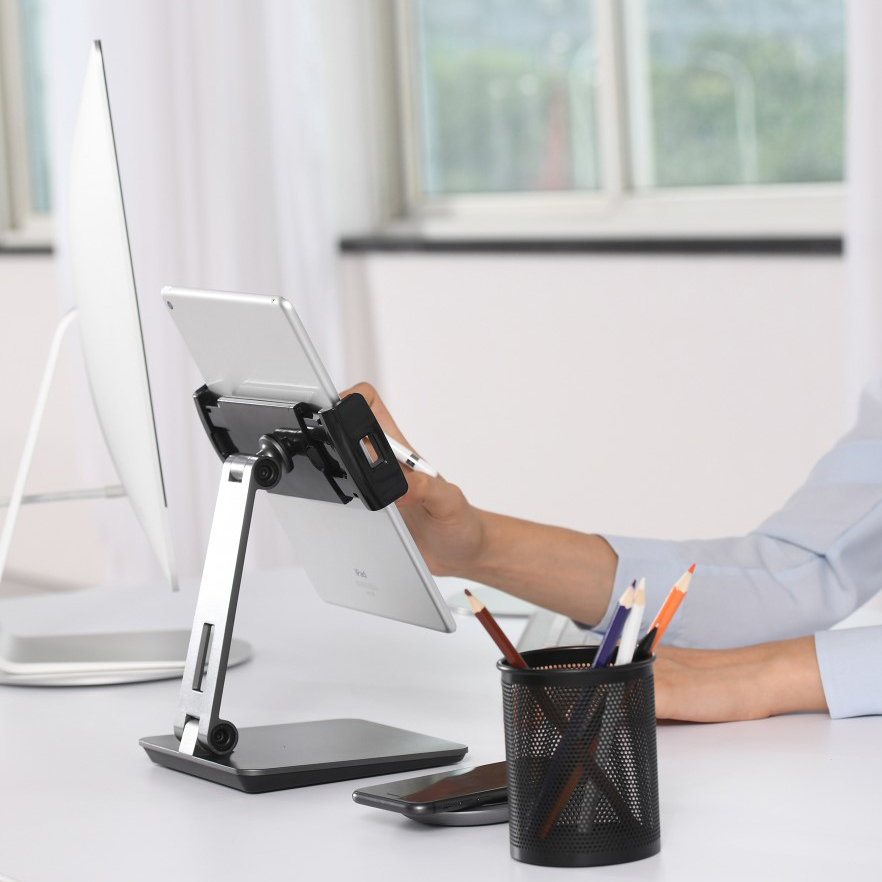 Desk Mate Heavy Duty Aluminium Stand Tablet Holder (Square Base)