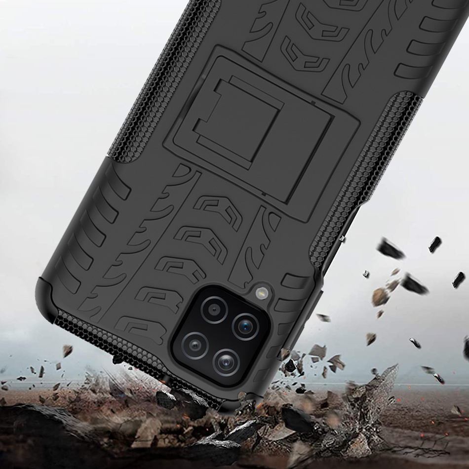 Dual Layer Rugged Tough Case for Samsung Galaxy A12 (Black)