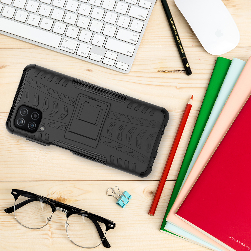Dual Layer Rugged Tough Case for Samsung Galaxy A12 (Black)