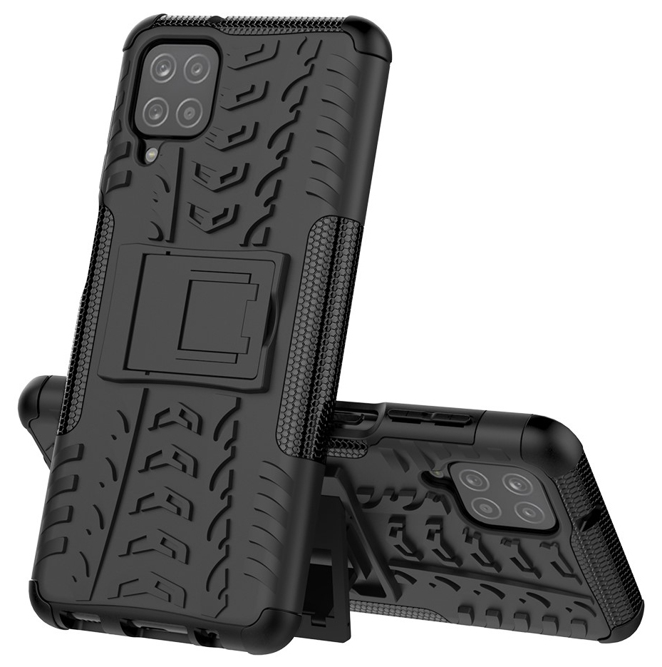 Dual Layer Rugged Tough Case for Samsung Galaxy A12 (Black)
