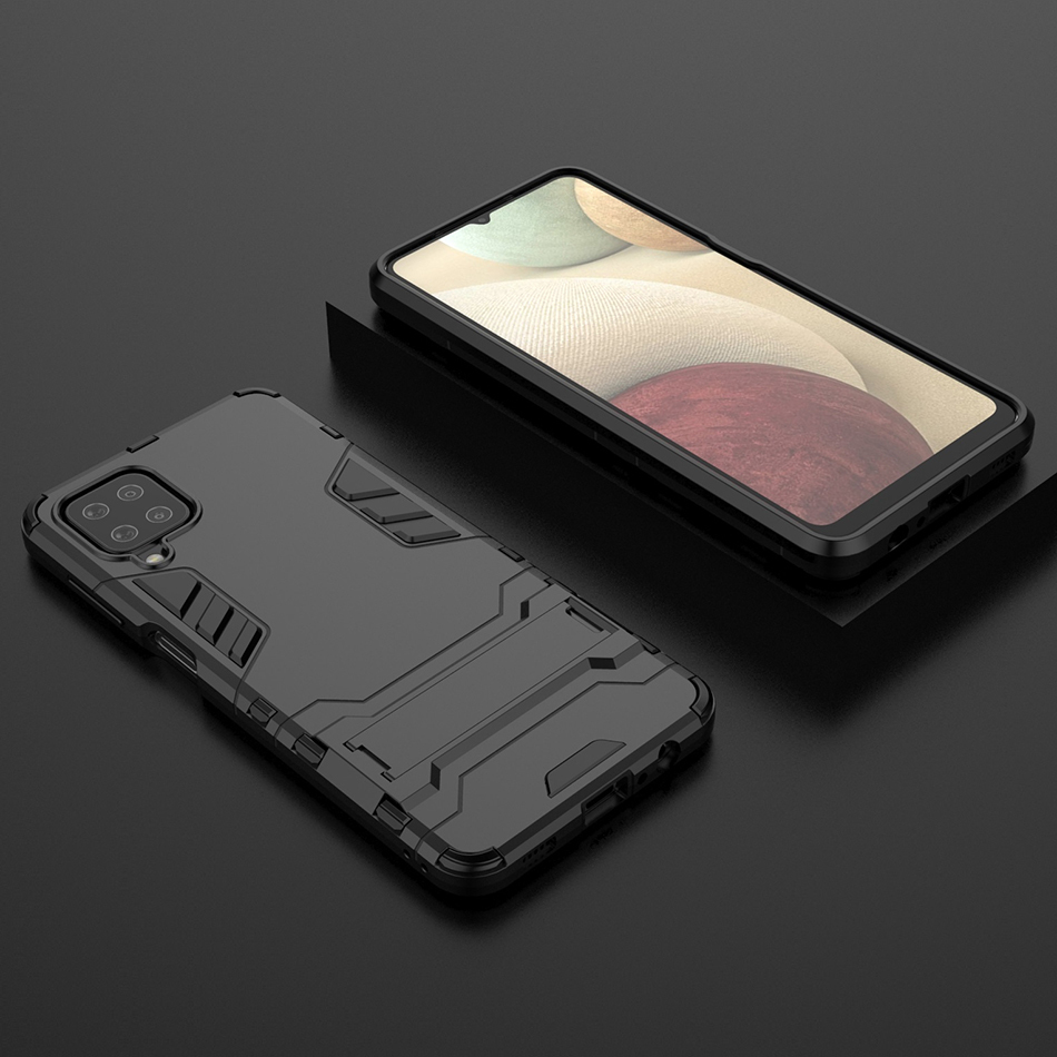 Slim Armour Tough Case & Stand for Samsung Galaxy A12 (Black)
