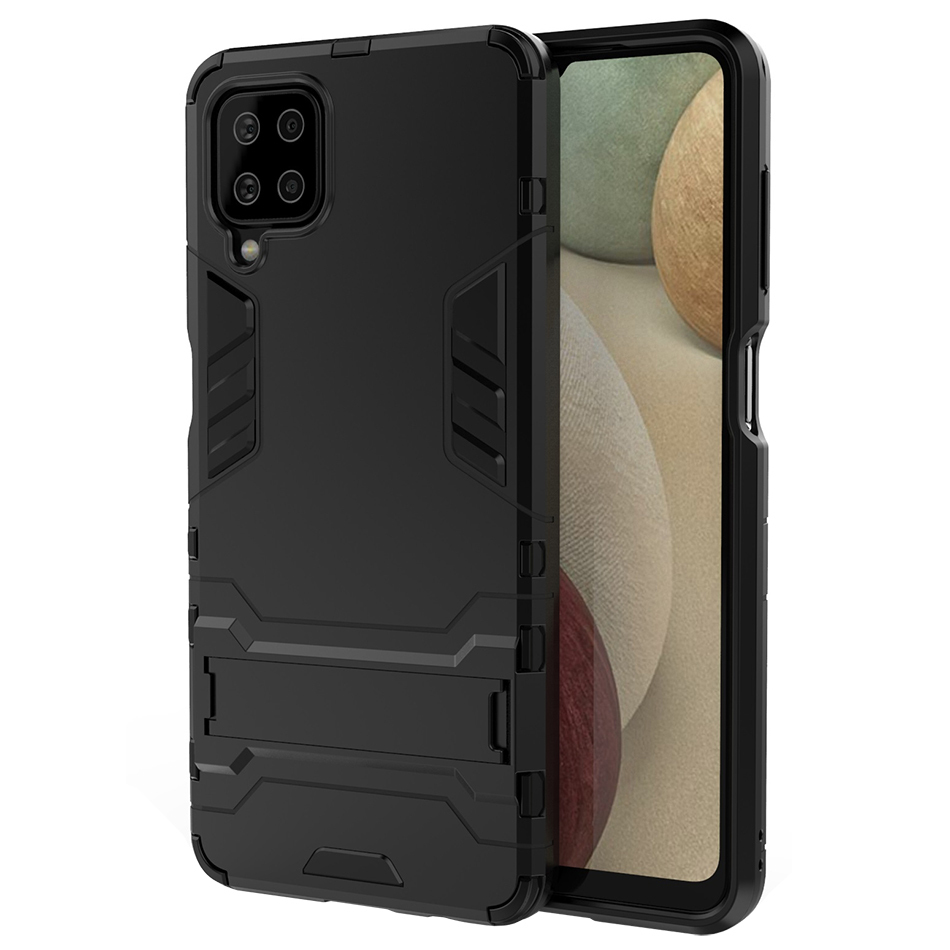 Slim Armour Tough Case & Stand for Samsung Galaxy A12 (Black)