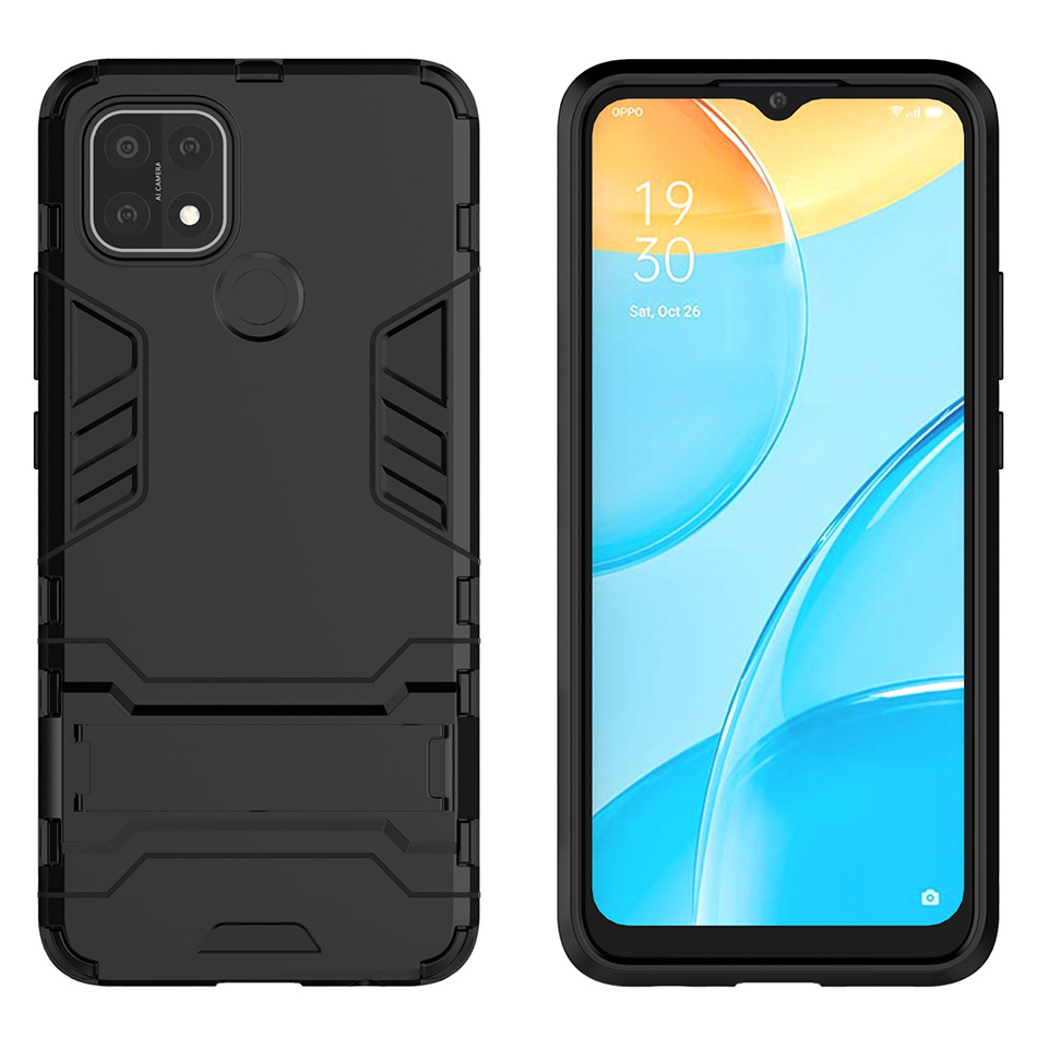 Slim Armour Shockproof Case & Stand for Oppo A15 (Black)