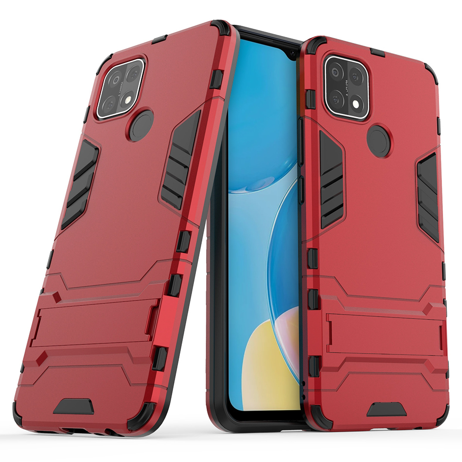 Slim Armour Shockproof Case & Stand for Oppo A15 (Red)