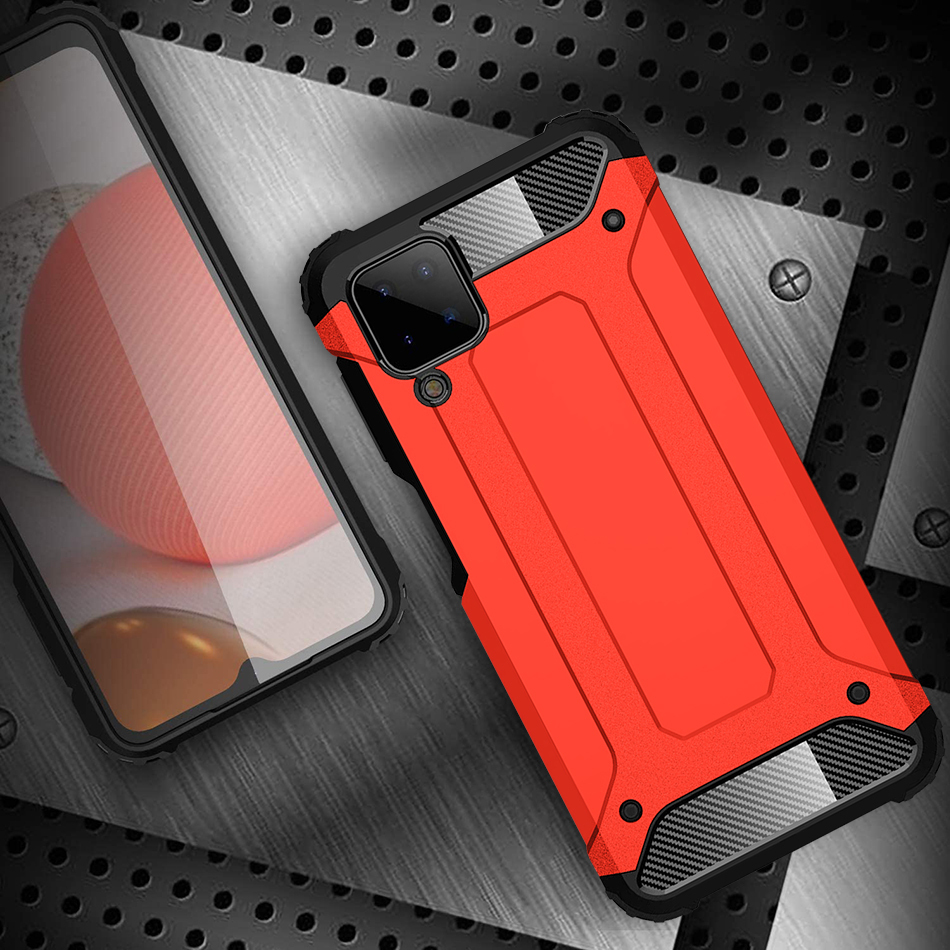 Military Defender Shockproof Case for Galaxy A12 (Red)