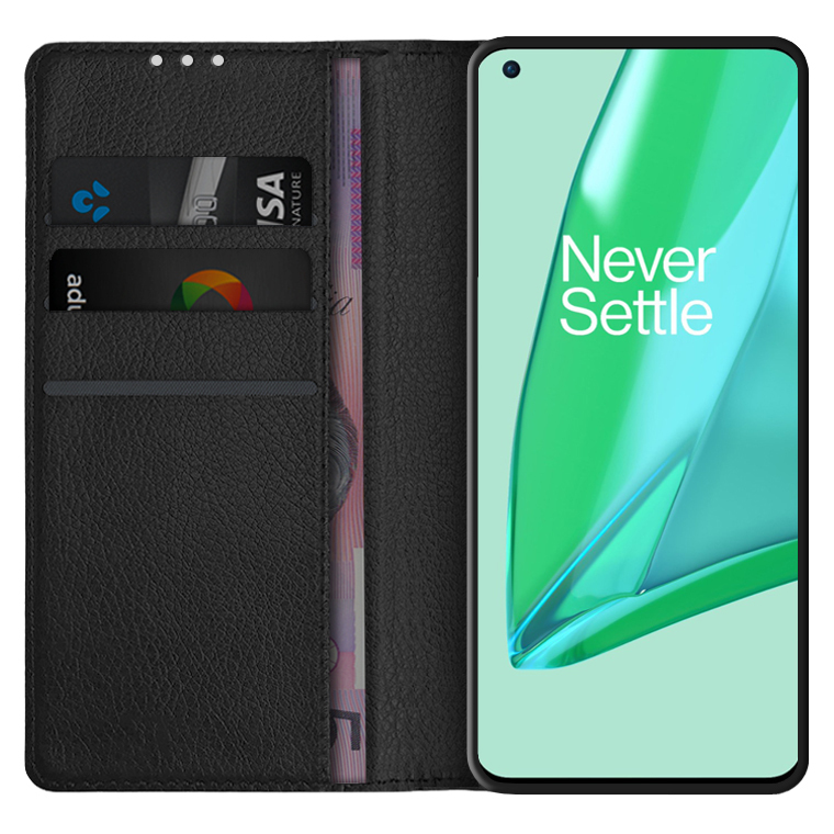 Leather Wallet Case for OnePlus 9 Pro (Black)