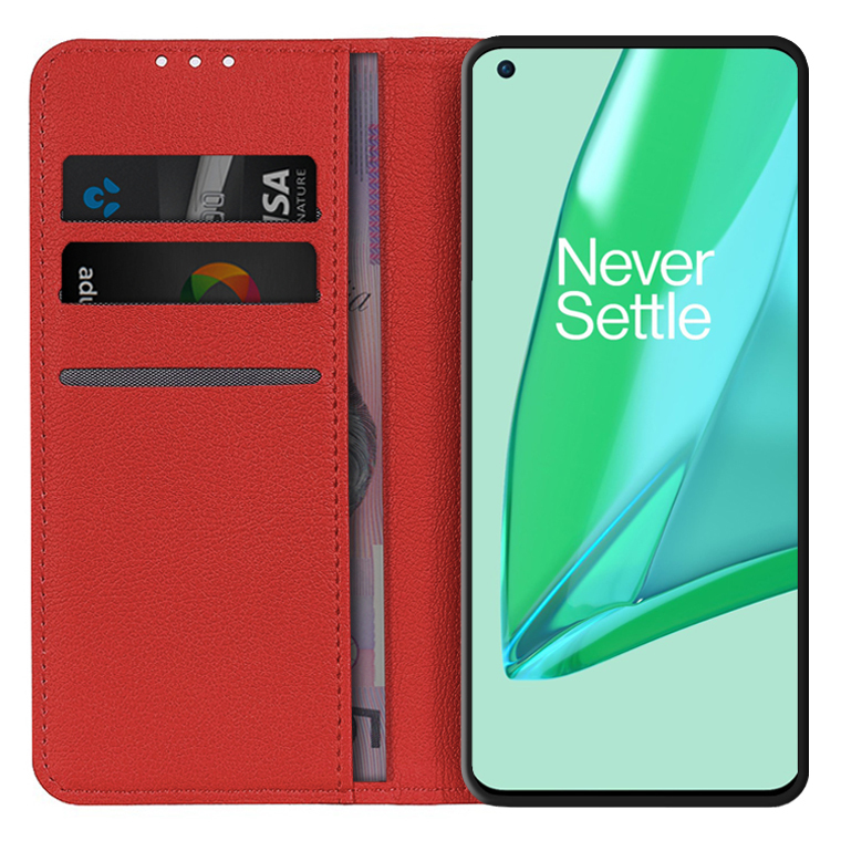 Leather Wallet Case for OnePlus 9 Pro (Red)