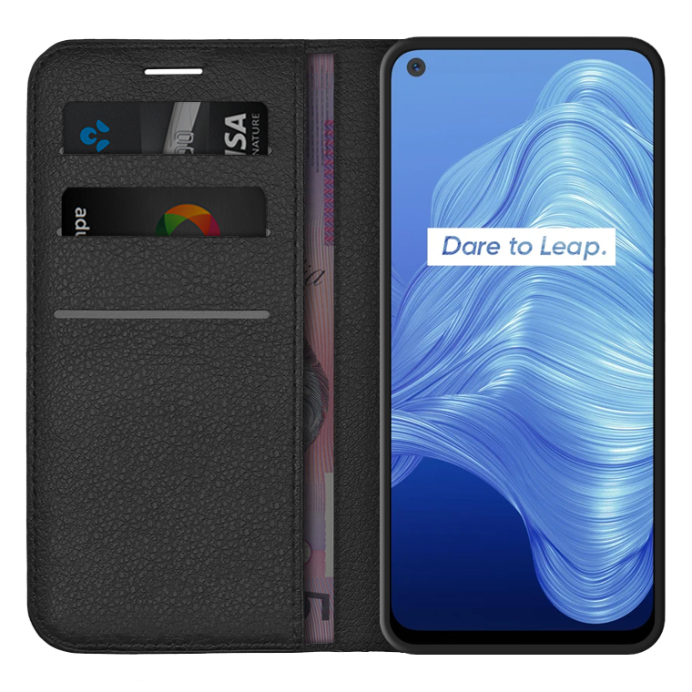 Leather Wallet Case for realme 7 5G (Black)